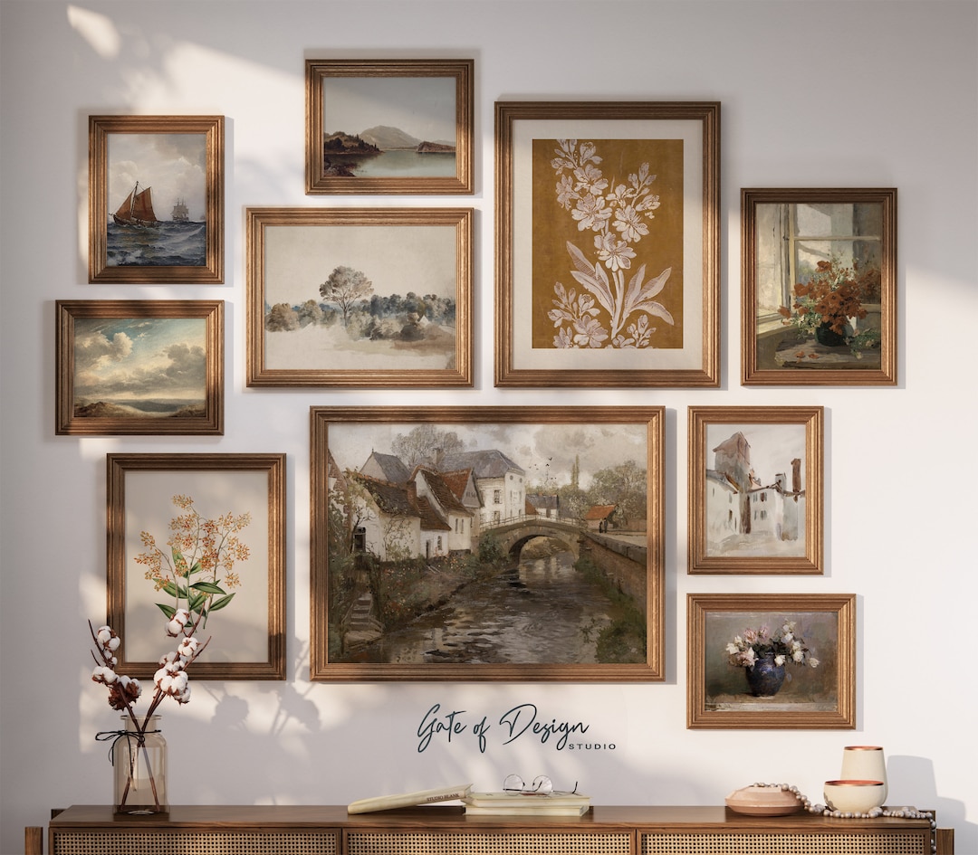 Vintage Landscape Art Prints Set: Rustic Farmhouse Gallery Wall ...