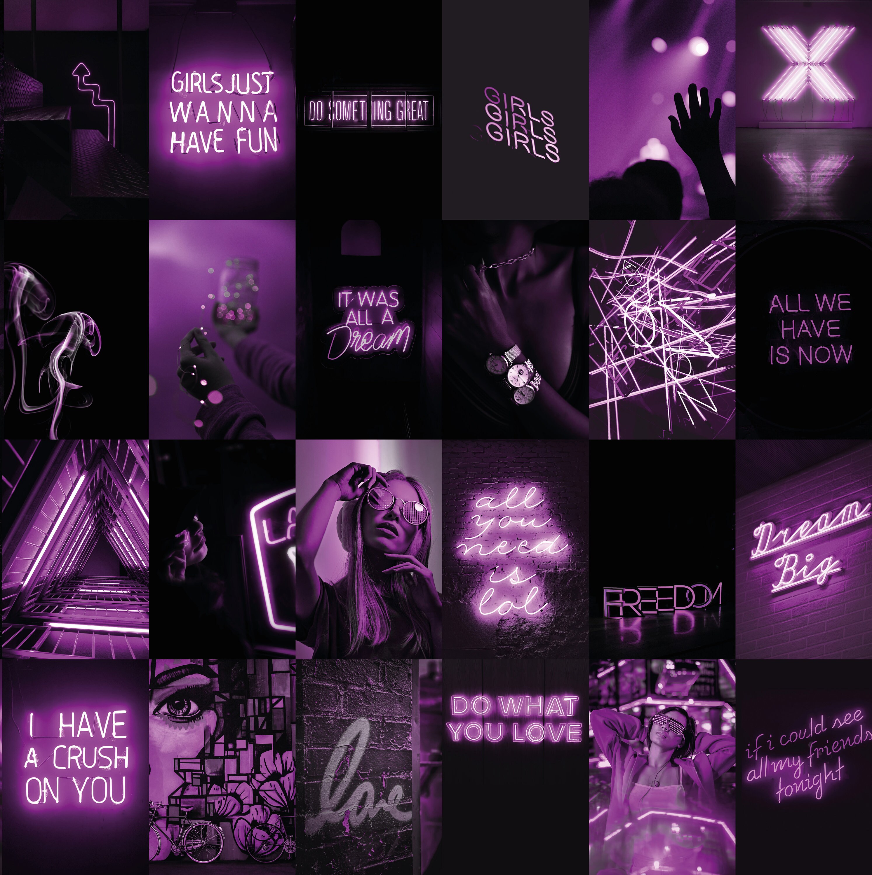 Prints Art And Collectibles 4x6 Purple Neon Aesthetic Photo Collage