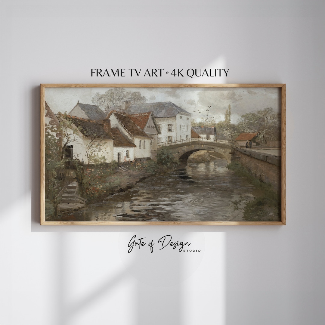 Vintage Village Countryside TV Frame Art, Stone Bridge Samsung TV Frame ...