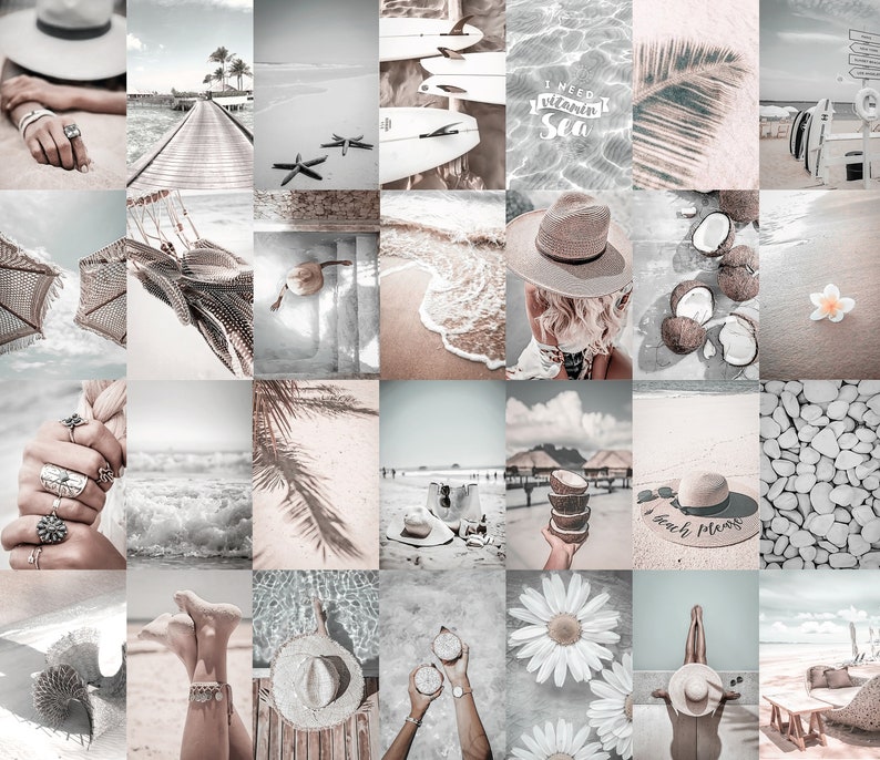 120pcs Neutral Beach Wall Collage Kit Aesthetic Boho Beach Etsy Uk
