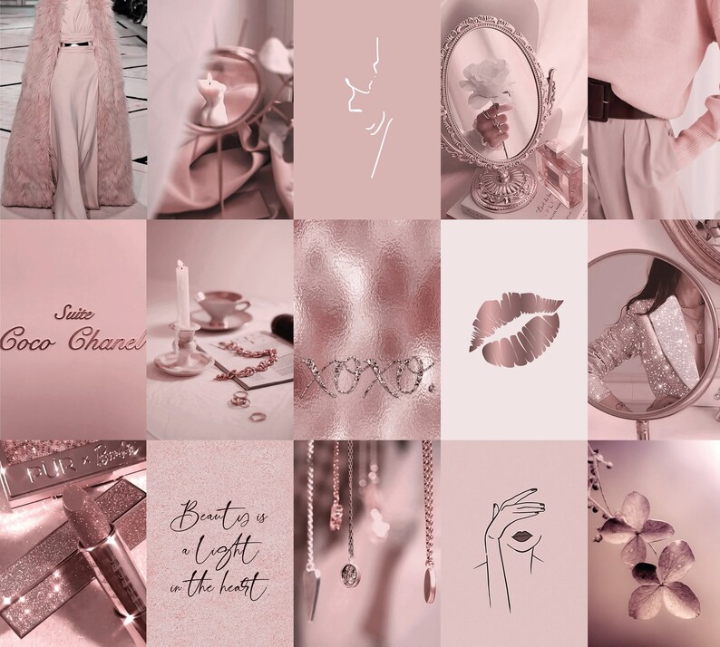 Rose Gold Pink Wall Collage Kit Aesthetic 1 Dusty Pink Blush Etsy Uk