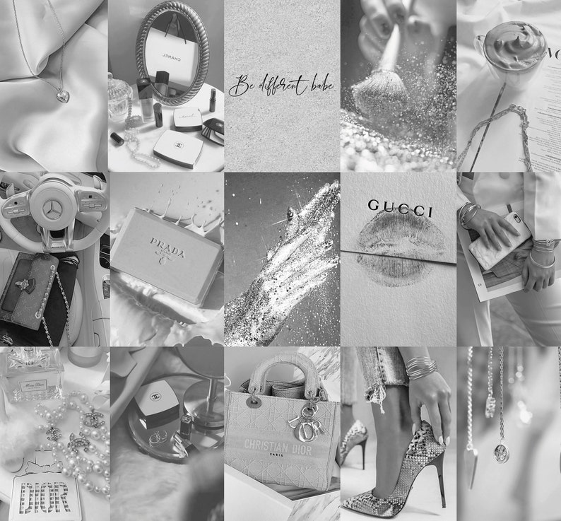 Grey Boujee Photo Wall Collage Kit Aesthetic 1 Grey Glam Etsy