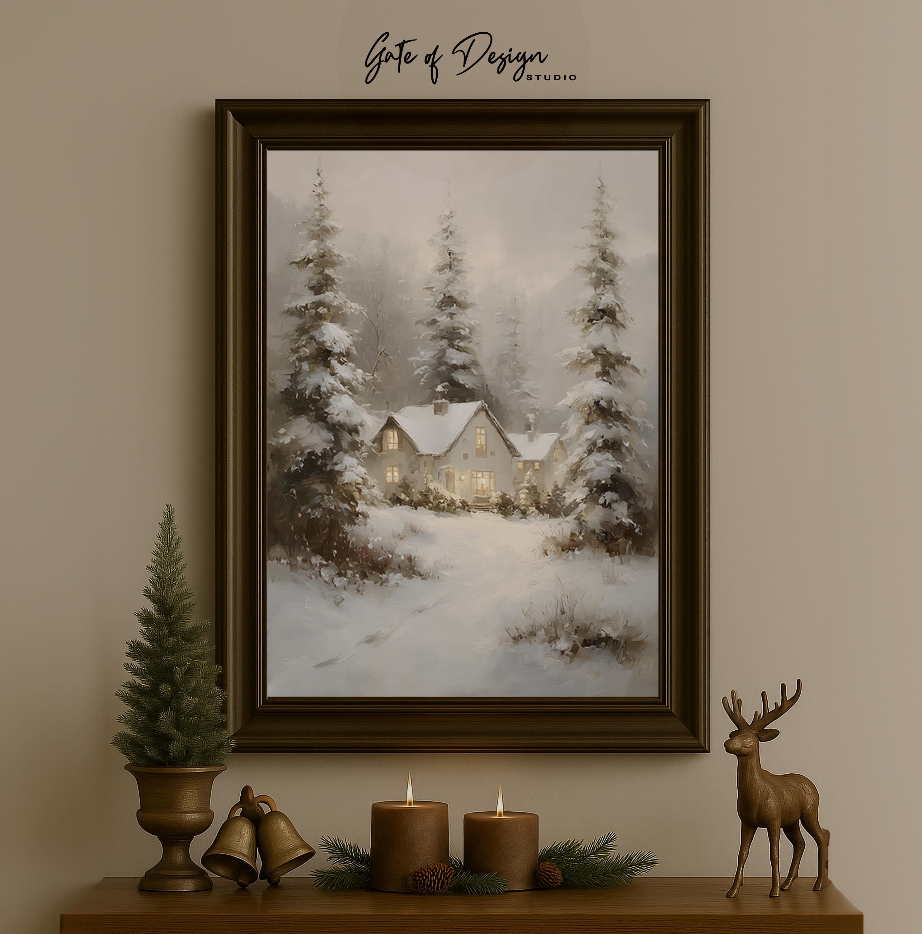 Winter Christmas Digital Wall Art Set of 3: Cozy Neutral Snowy ...