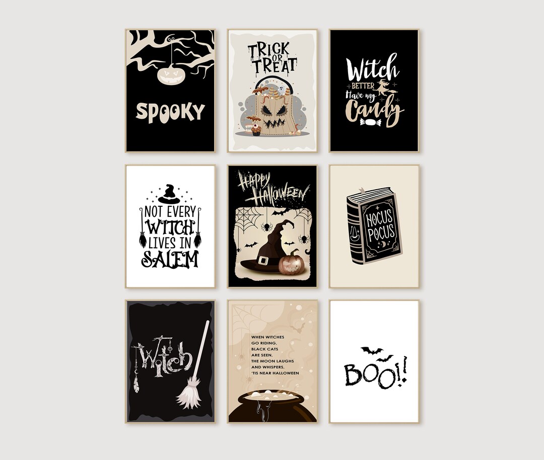 Halloween Wall Art Set of 9 Spooky Prints Witches Haunting Eerie ...