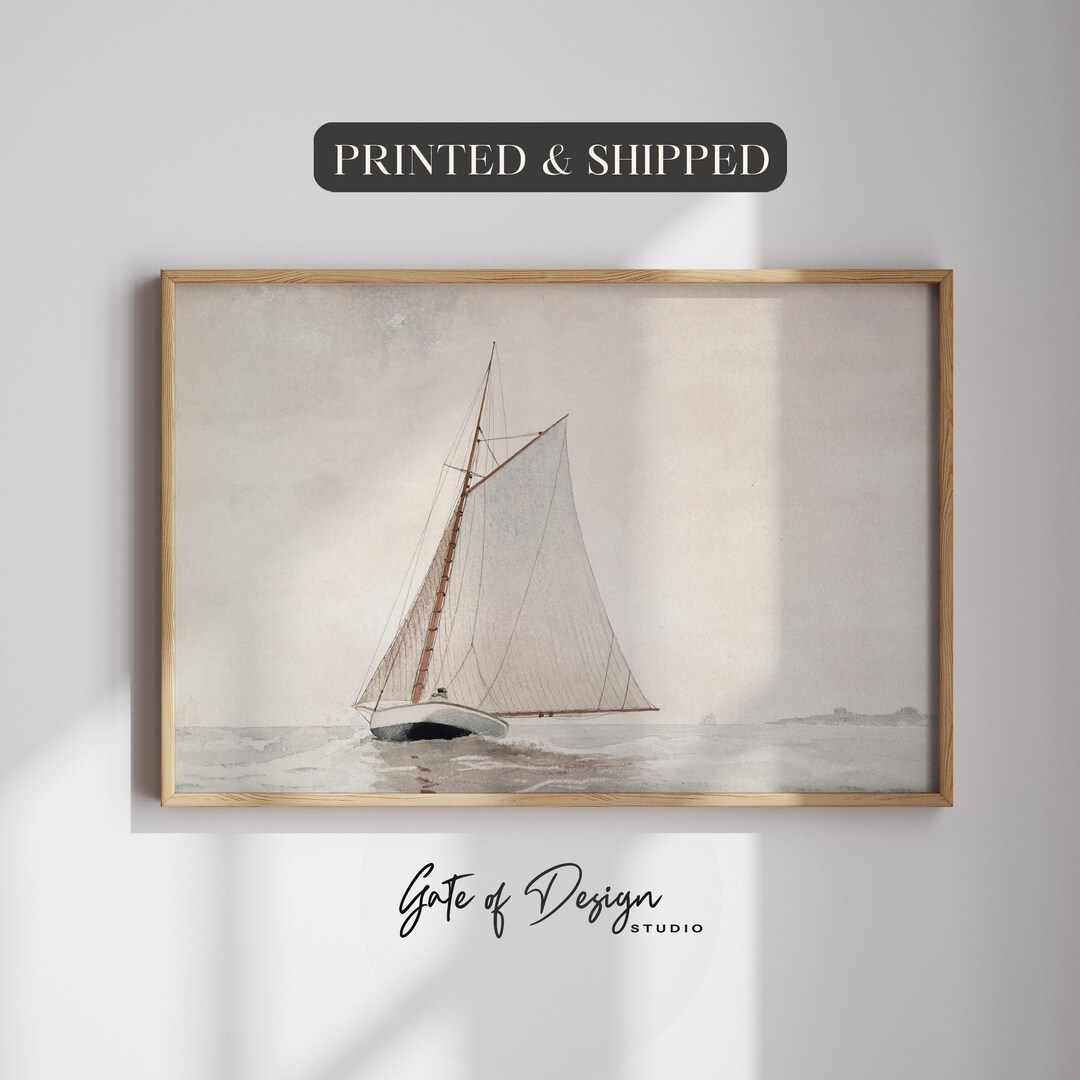 Framed Vintage Sailboat Print: Printed Neutral Coastal Nautical Wall ...