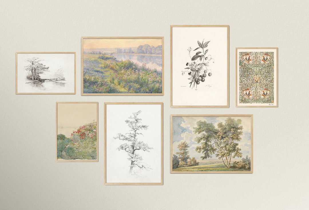 Antique Wall Art Prints Set Rustic Gallery Wall Set Vintage Wall Art ...
