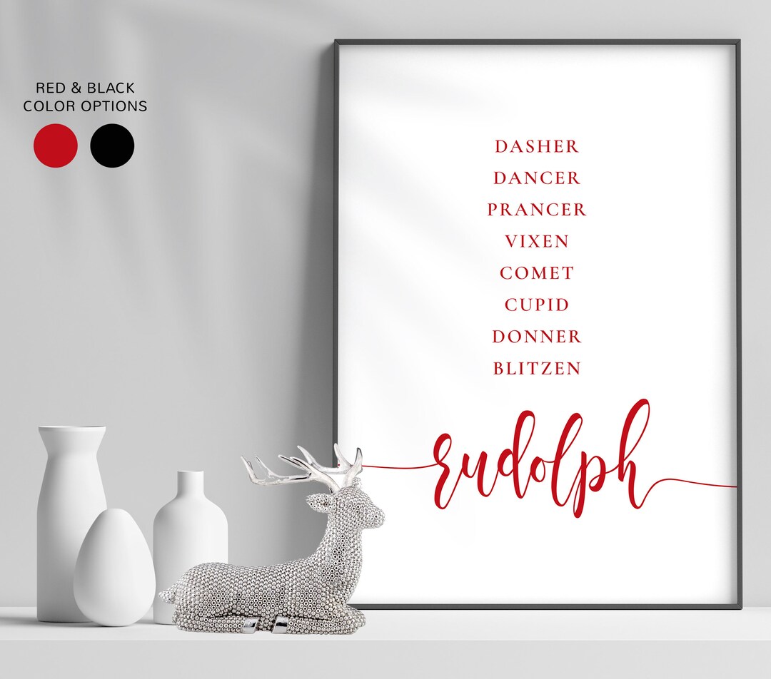 Rudolph Reindeer Names Christmas Wall Art - Holiday Print (digital ...