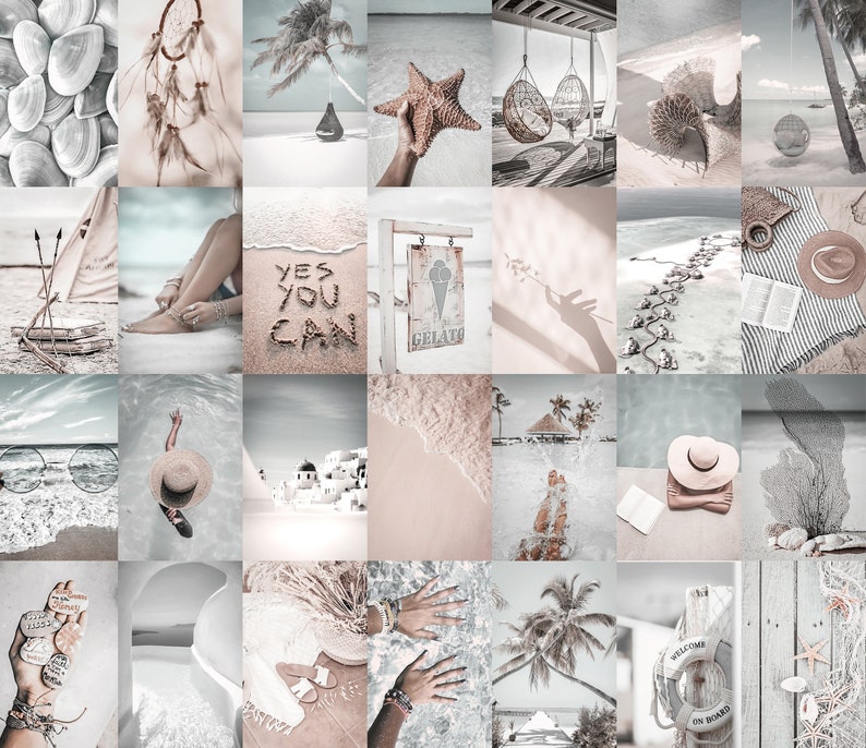 120pcs Neutral Beach Wall Collage Kit Aesthetic Boho Beach Etsy Uk