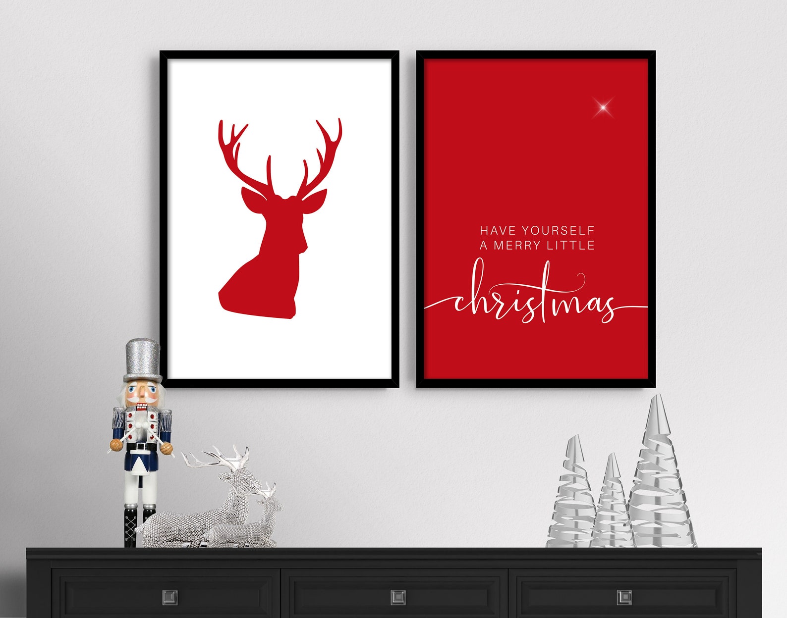 Red Christmas Prints Set Christmas Wall Art Christmas - Etsy