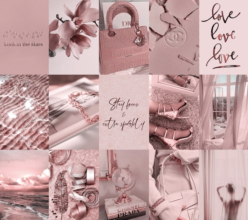 Rose Gold Pink Wall Collage Kit Aesthetic 1 Dusty Pink Blush Etsy Uk