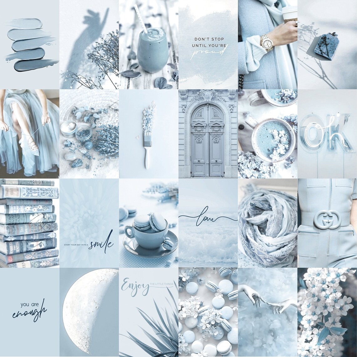 100pcs Soft Blue Wall Collage Kit Aesthetic 1 Trendy Girly Etsy