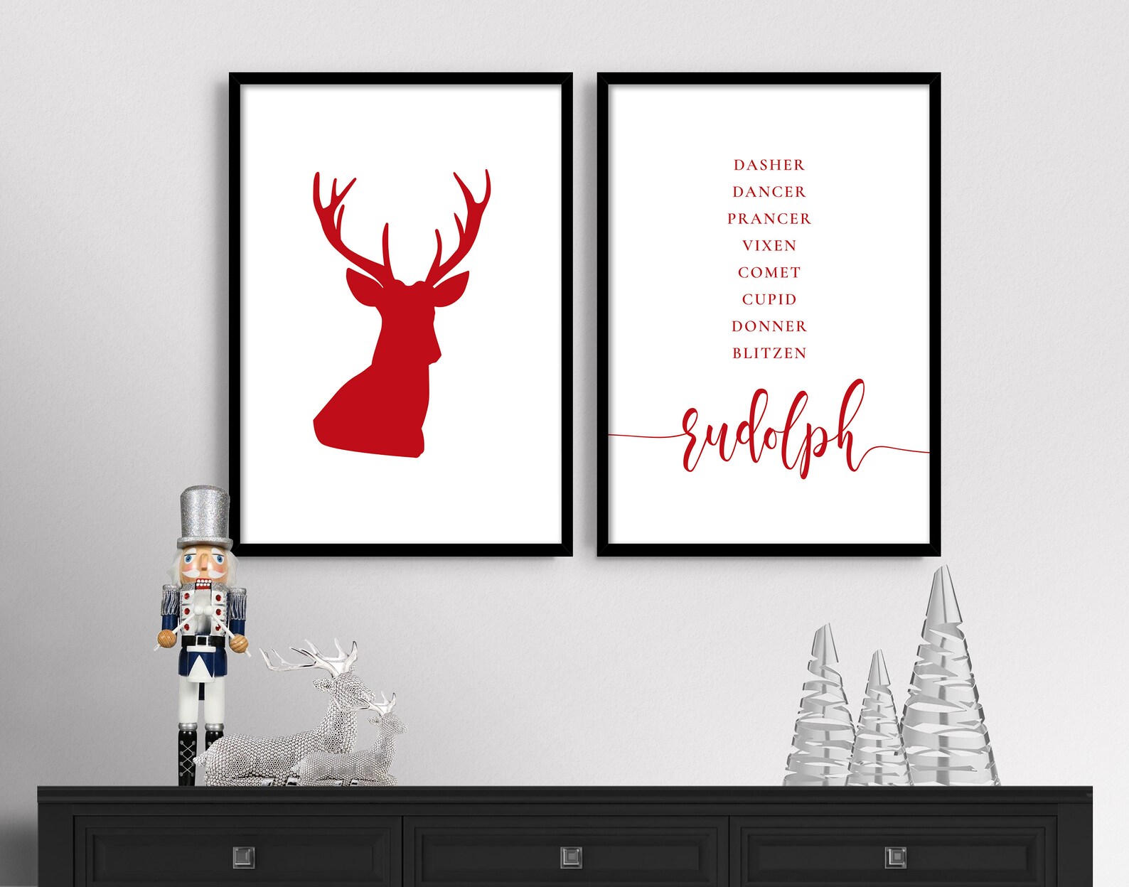 Red Christmas Prints Set Christmas Wall Art Christmas - Etsy