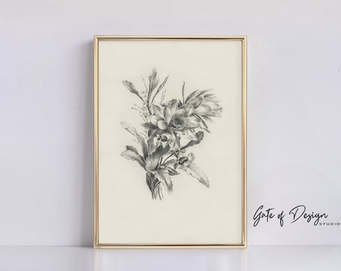 Muted Vintage Print | Neutral Floral Print | Asian Art | Vintage Flower ...
