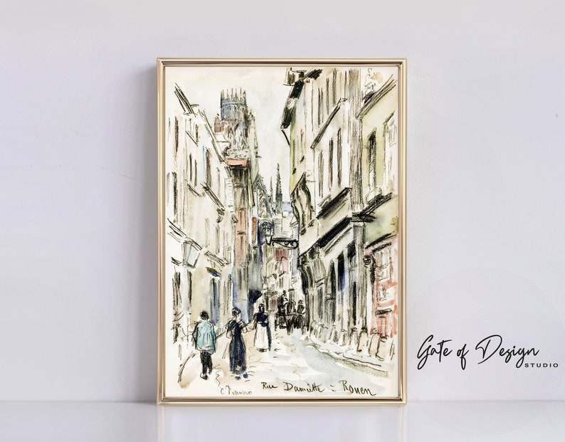 Vintage Paris Street Sketch Art Print: Antique Cityscape (digital ...