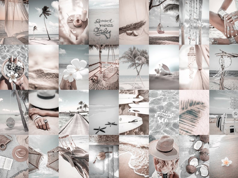 120pcs Neutral Beach Wall Collage Kit Aesthetic Boho Beach Etsy Uk
