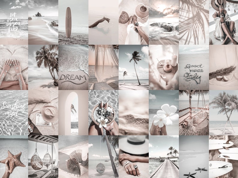 120pcs Neutral Beach Wall Collage Kit Aesthetic Boho Beach Etsy Uk