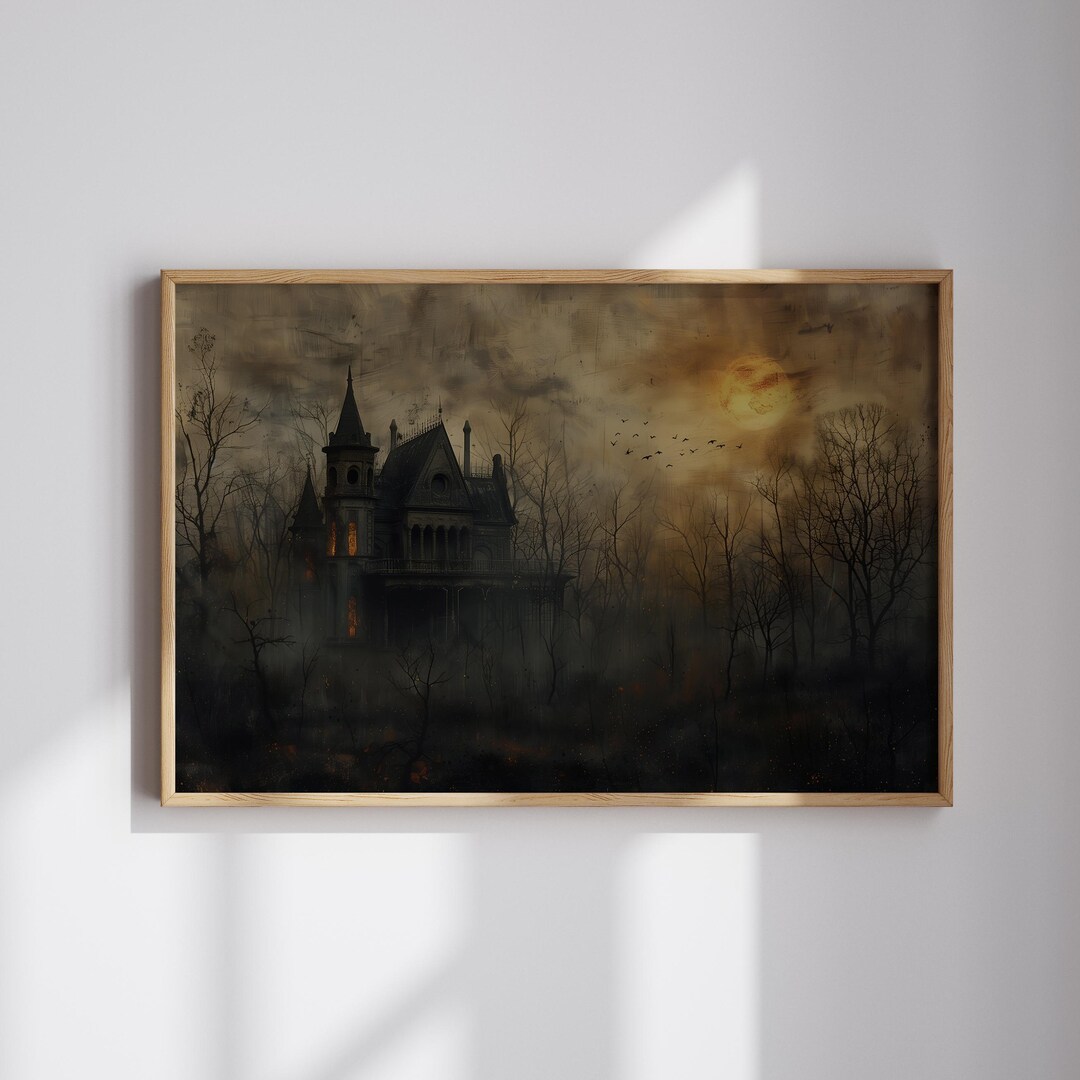 Haunted Victorian Mansion Wall Print Spooky Halloween Wall Art Gothic ...