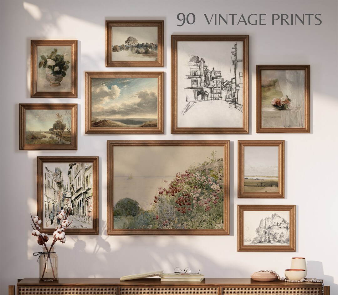 90 Vintage Wall Art Prints Mega Bundle Set: Neutral Printable Wall Art ...
