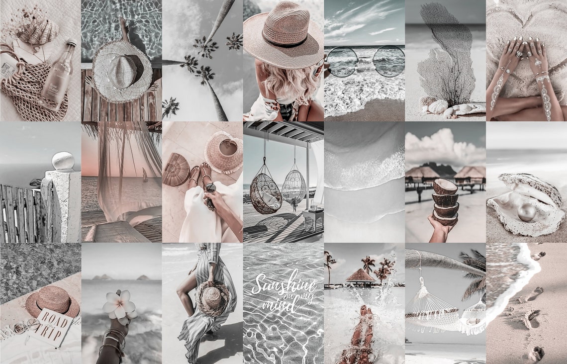 120pcs Neutral Beach Wall Collage Kit Aesthetic Boho Beach Etsy