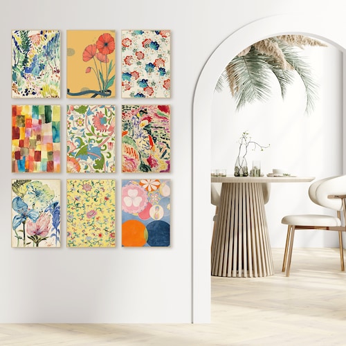 Vibrant Eclectic Vintage Gallery Wall Art Set of 9 Prints - Etsy