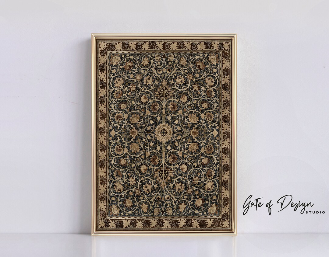 Vintage Floral Rug Print: Dark Antique Textile Art (digital Download ...
