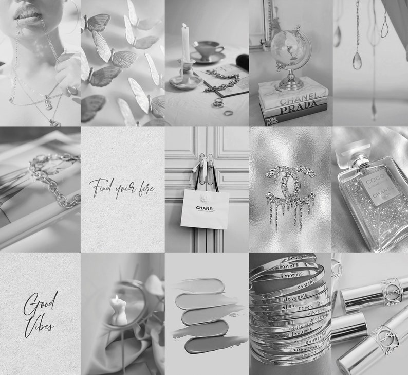 Grey Boujee Photo Wall Collage Kit Aesthetic 1 Grey Glam Etsy