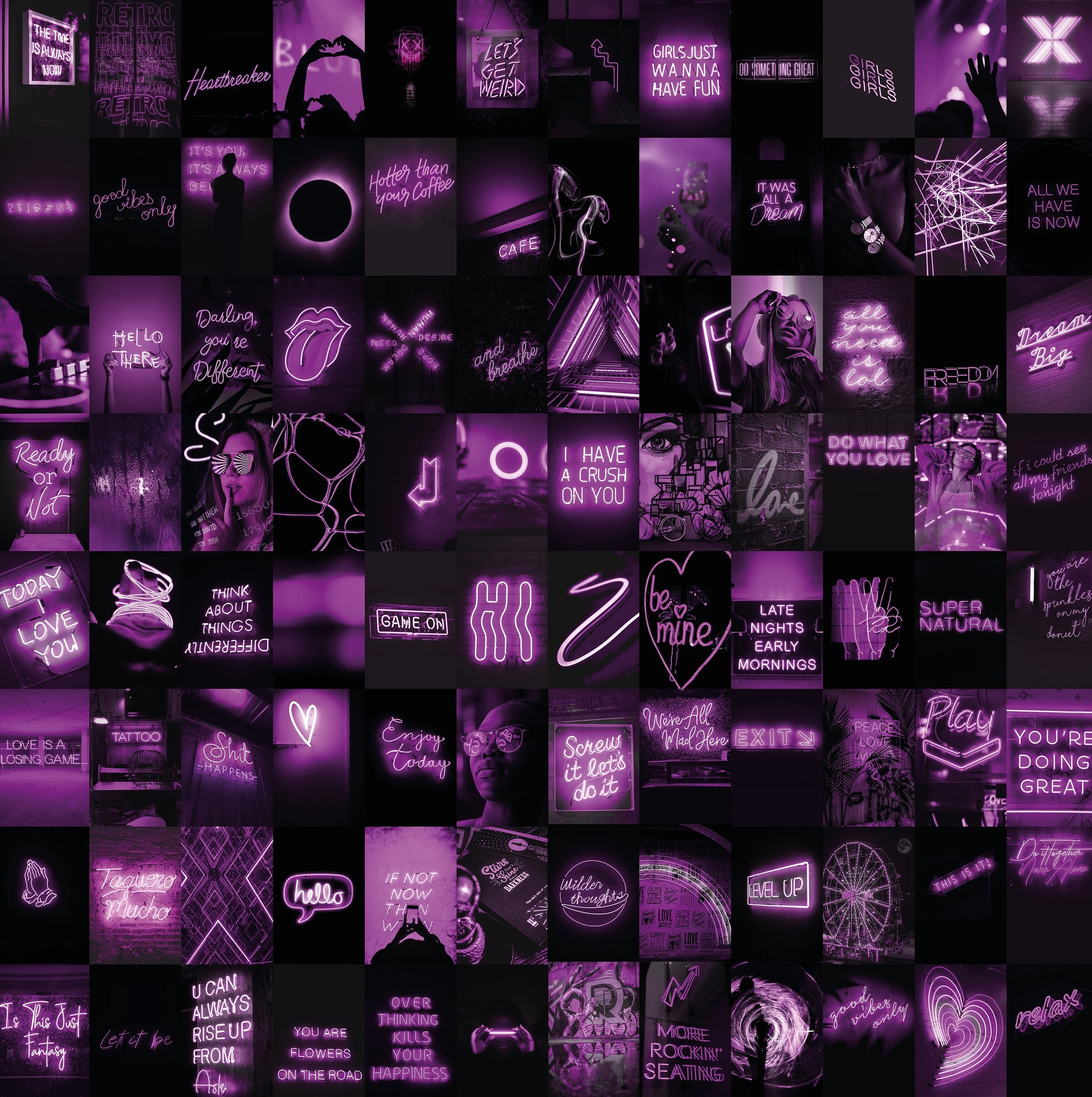 Prints Art And Collectibles 4x6 Purple Neon Aesthetic Photo Collage