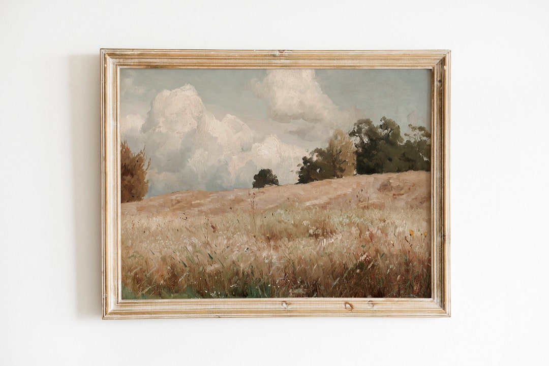 Vintage Neutral Field Printable Art Pastel Countryside Wall Art Print ...