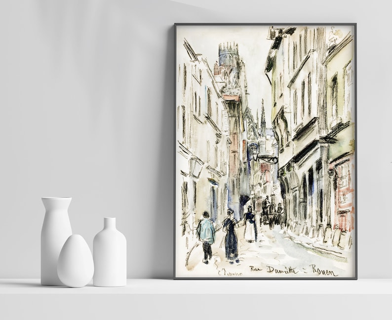 Vintage Paris Street Sketch Art Print: Antique Cityscape (digital ...