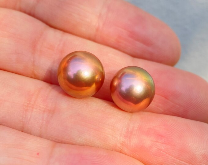 11.7mm Edison Pearls Large Size Gold & Purple Rainbow Natural Metallic ...