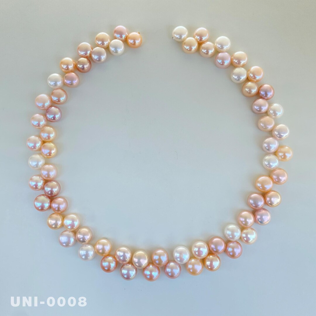 15.8“ Natural Freshwater Pink White Rainbow Pearls Necklace 1 Strand ...