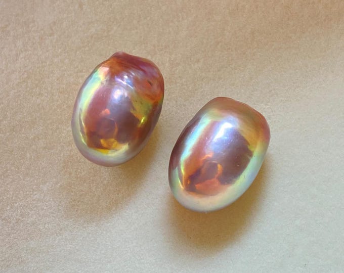 Pair of Natural Freshwater Colorful Teardrop Edison Pearls / High ...