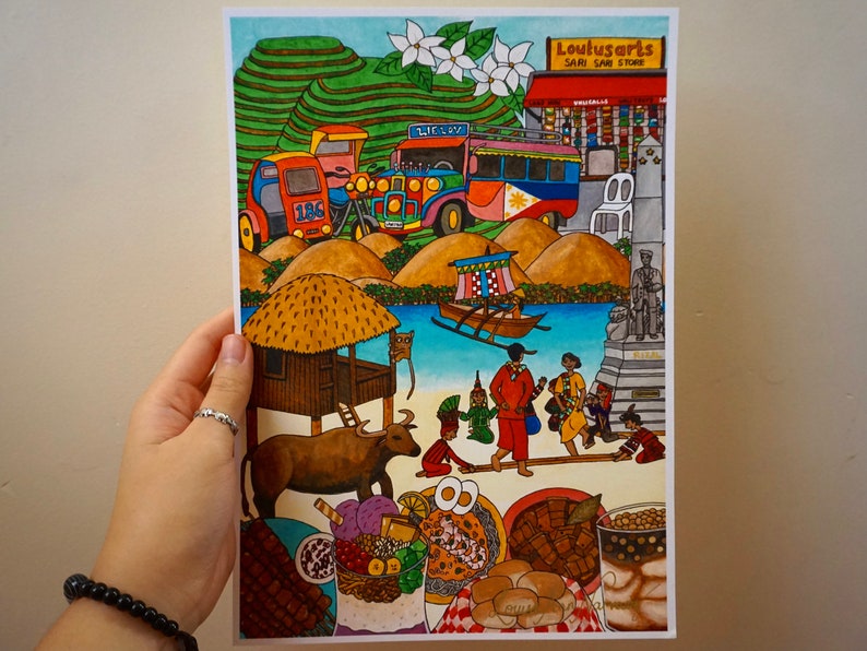 Philippines Art Print A4 Size Hand Drawn Illustration - Etsy