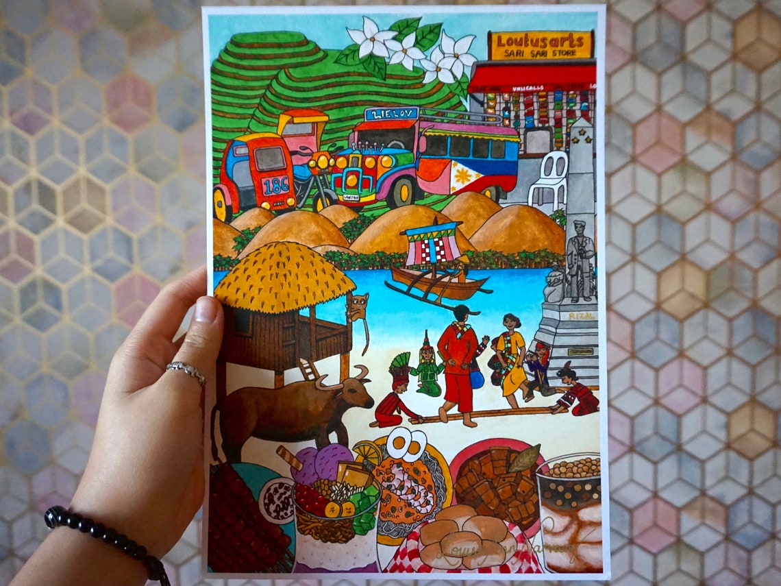 Philippines Art Print A4 Size Hand Drawn Illustration - Etsy