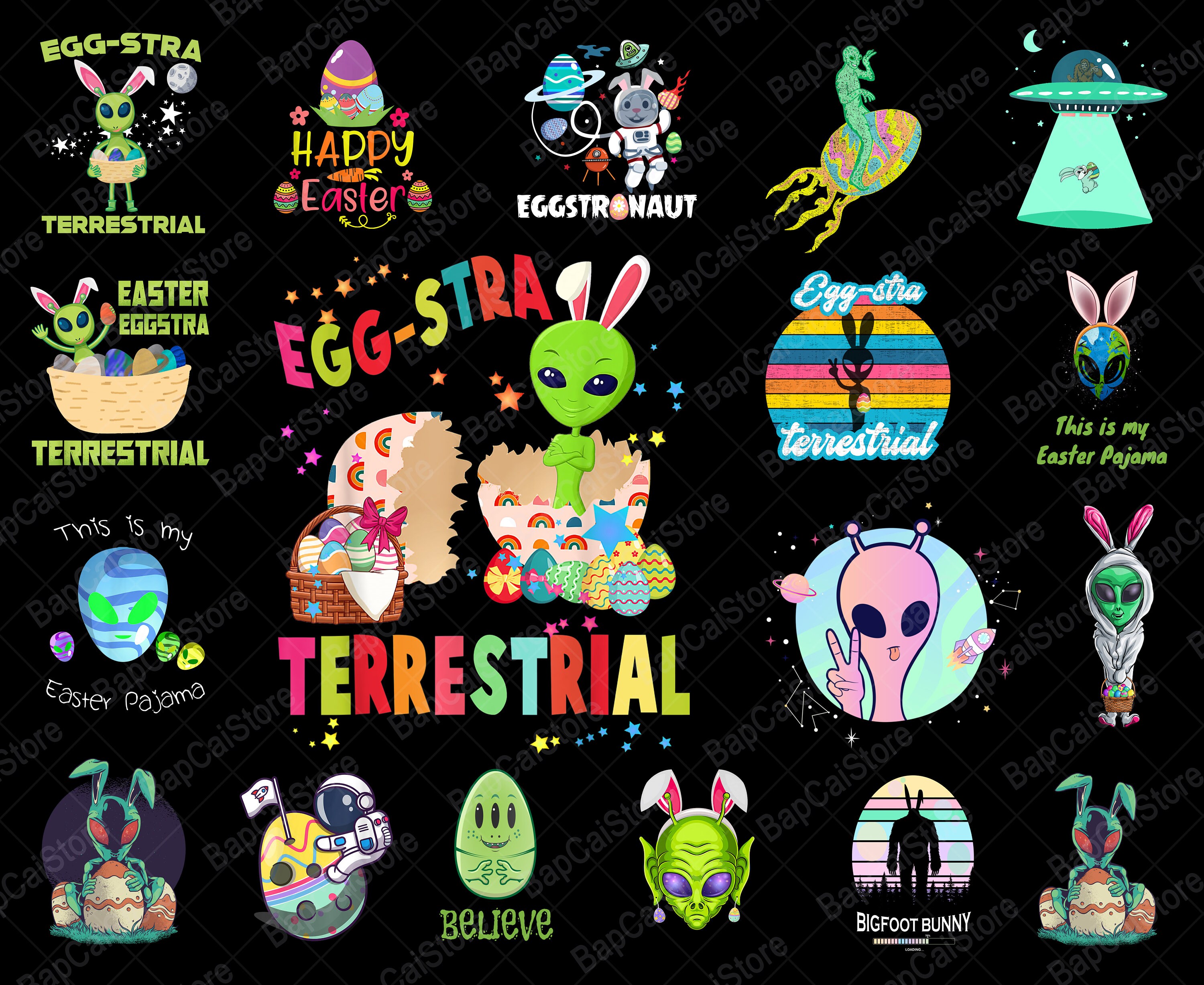 Alien Easter Eggs Png Bundle Funny Bunny Alien Easter Day | Etsy