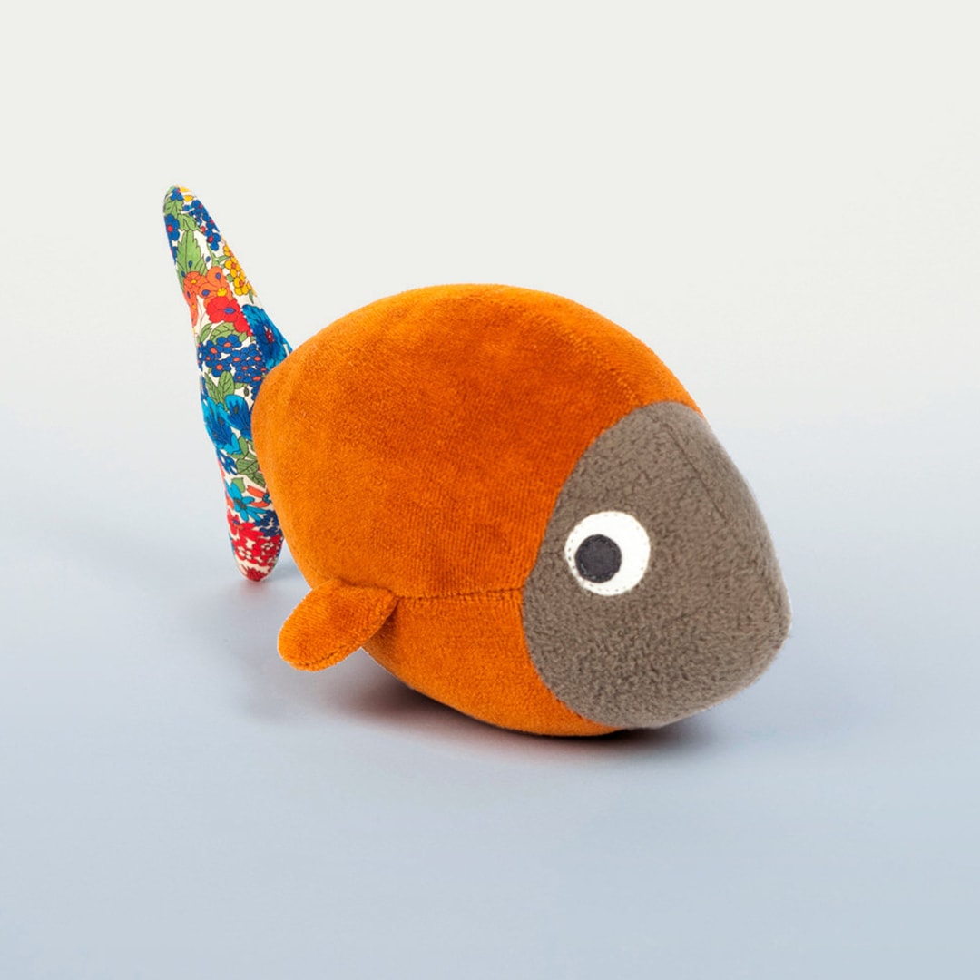 Louisette the Plush Toy Fish, Brown Organic Cotton With Floral Print ...