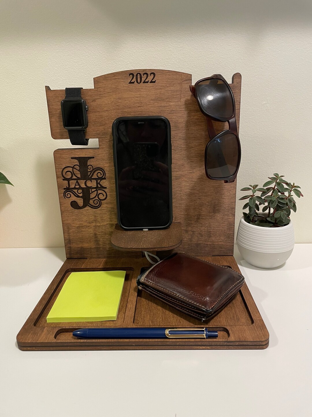Personalized Desk Organizer, Phone and Wallet Holder, Home Office Decor ...