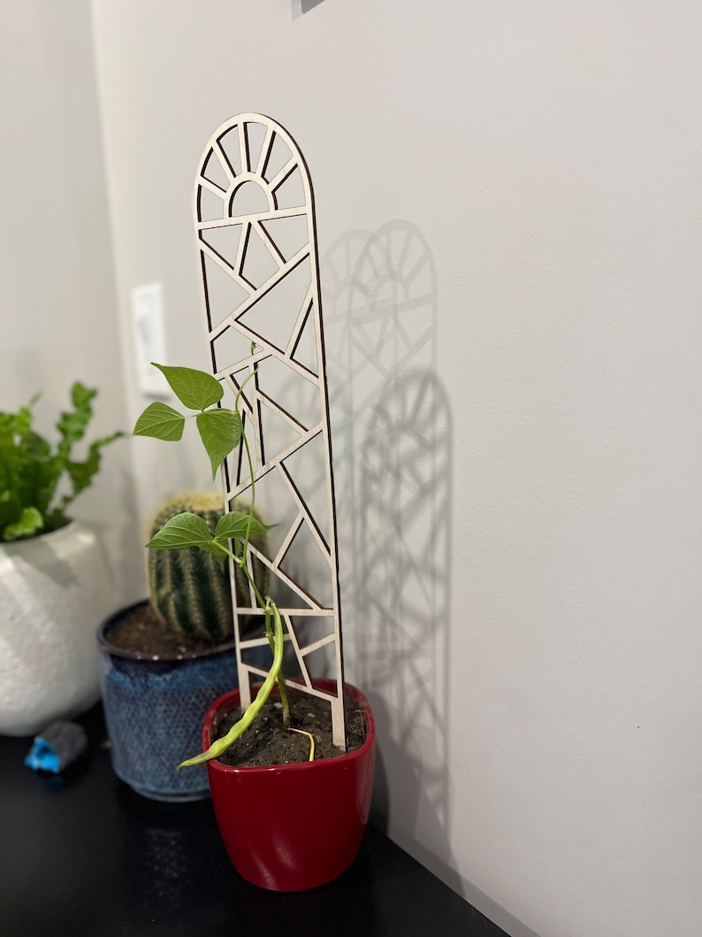 Geometric Sunrise Plant Trellis, 18” High Plant Climber Stake, Wooden ...