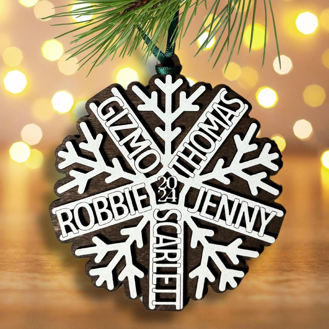 Personalized Snowflake With Family Names, Family Snowflake Ornament ...
