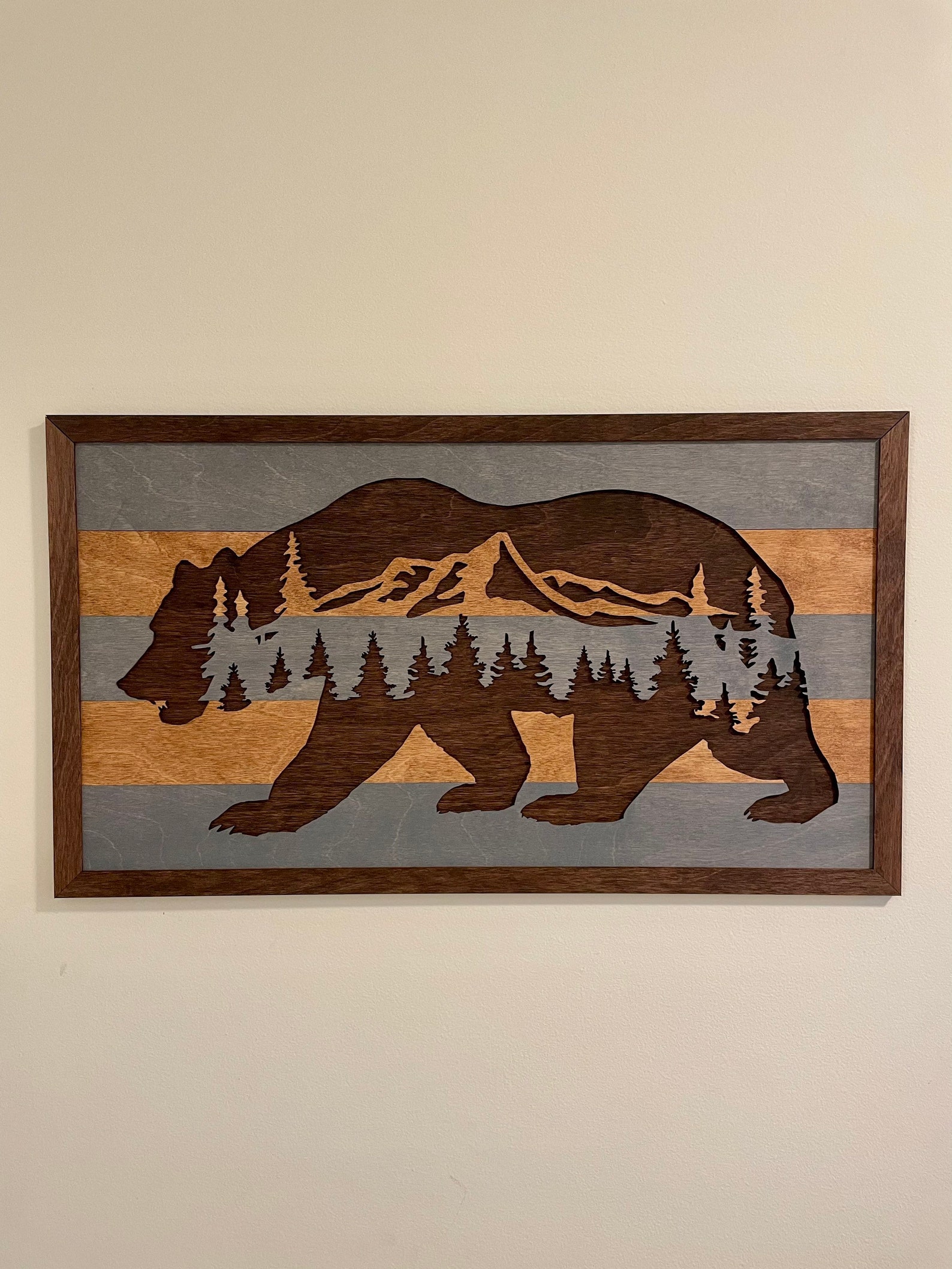 Double Layered Wooden Bear Mountain Landscape Nature | Etsy