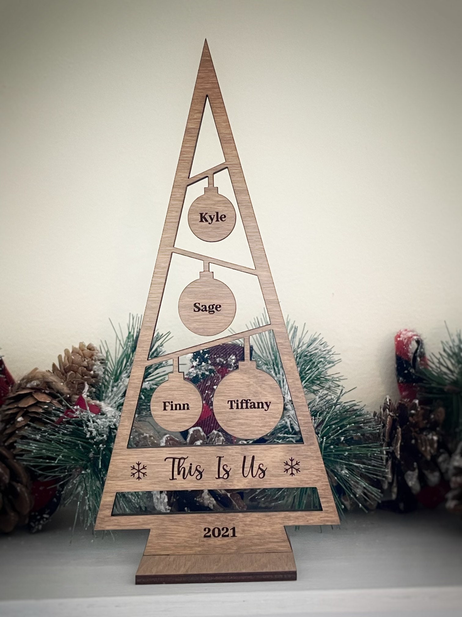 Christmas Tree Family Name Fireplace Mantel Decor, Personalized ...