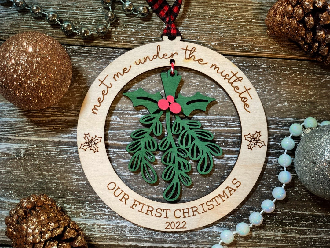 Meet Me Under the Mistletoe Wooden Engraved Ornament, 4” Hand-painted ...