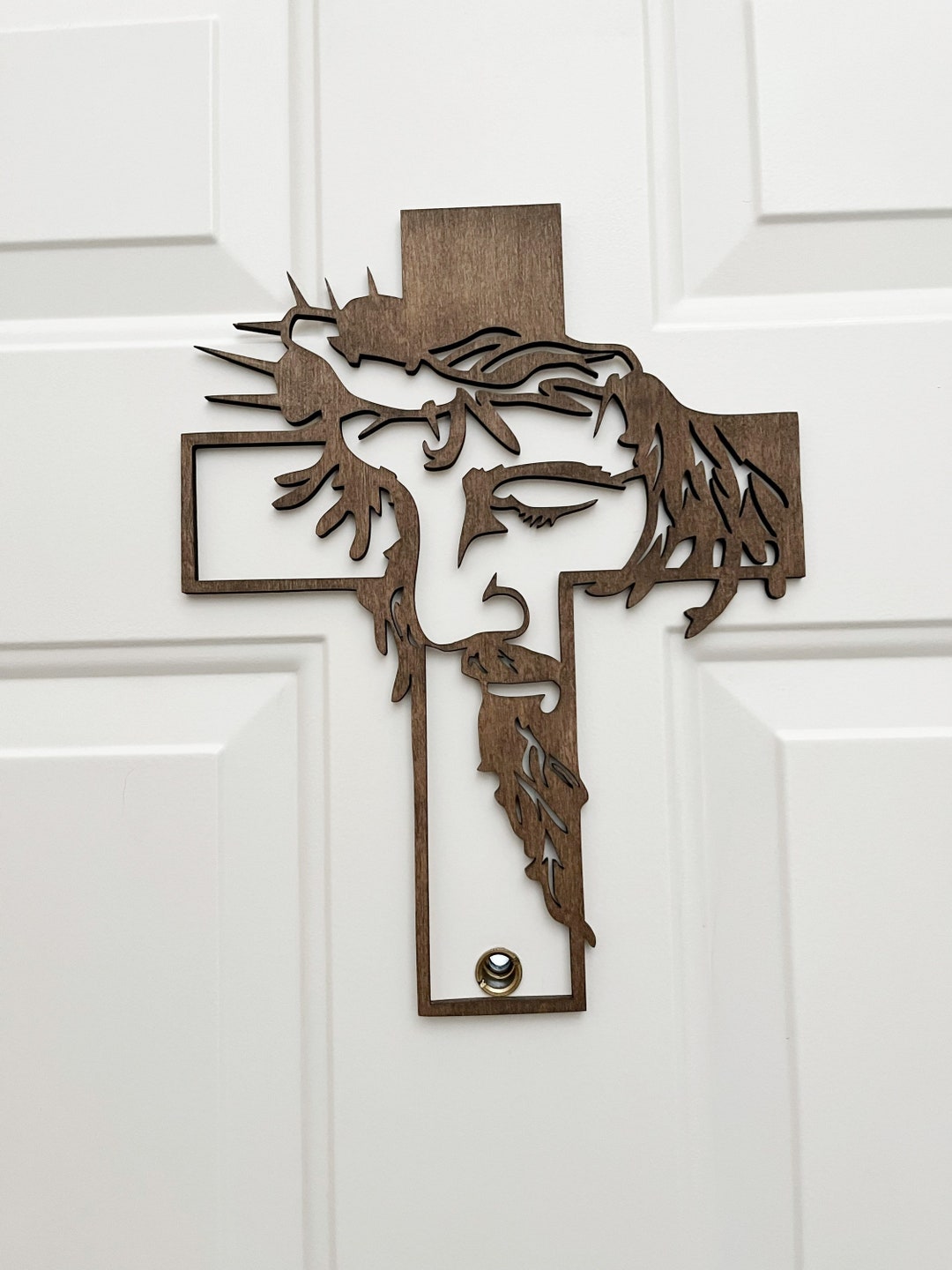 Crown of Thrones Wooden Jesus Cross, He is Risen Dark Walnut Crucifix ...