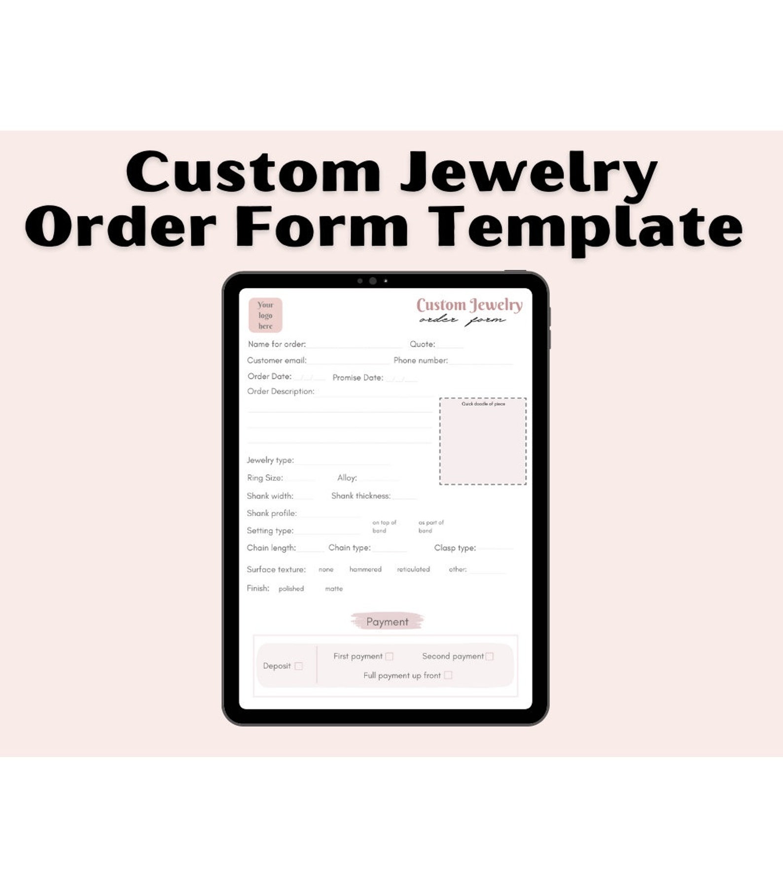 Printable Jewelry Order Form Template for Custom Commissions, Digital ...