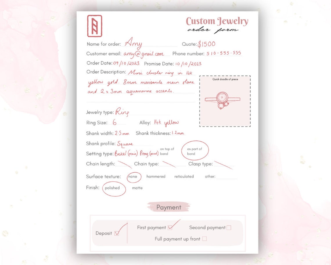 Order Form Template for Custom Jewelry Business - Etsy