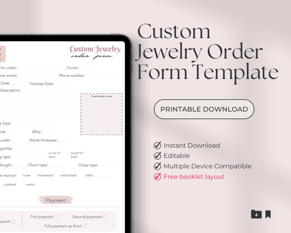 Printable Jewelry Order Form Template for Custom Commissions, Digital ...