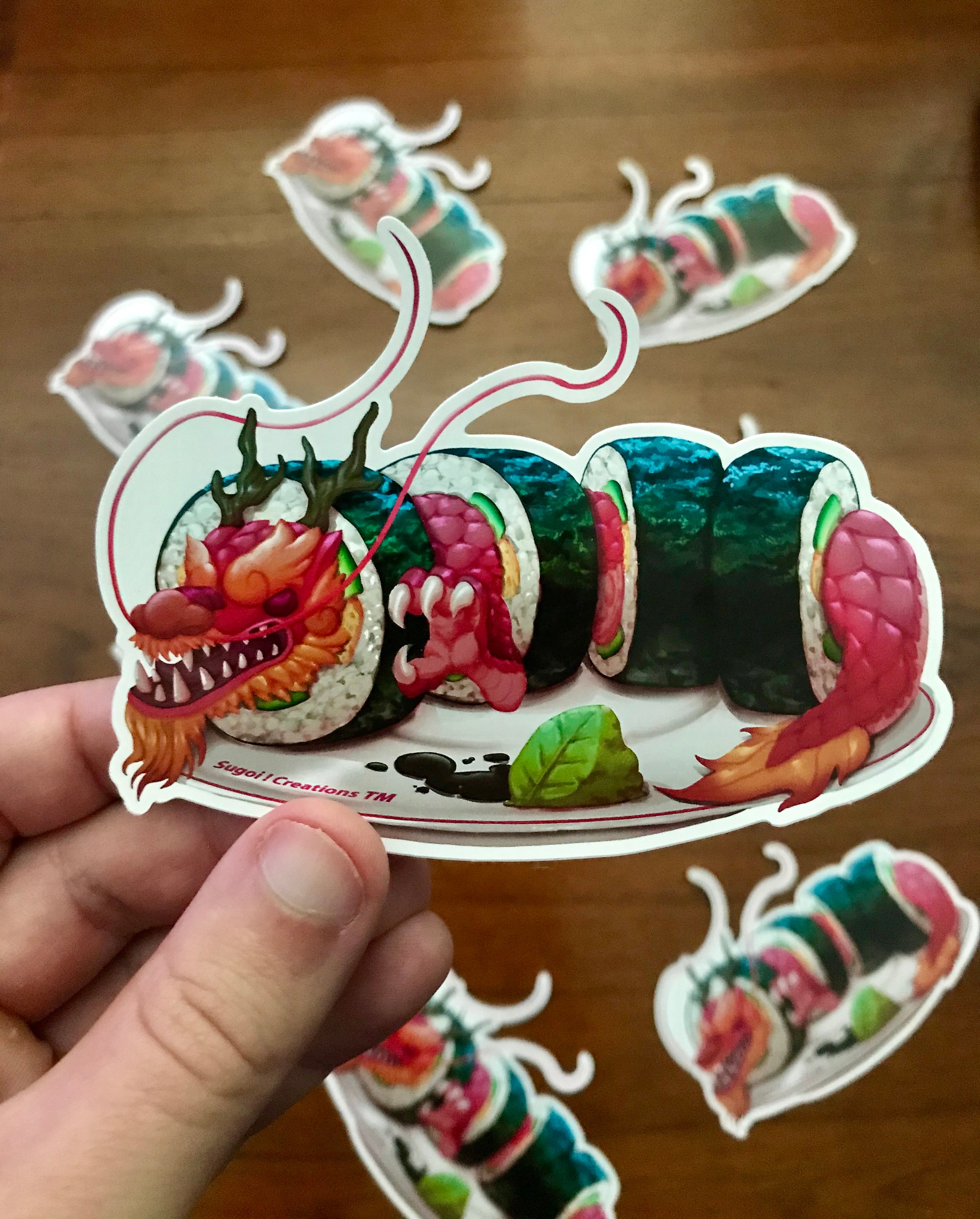 Paper & Party Supplies Stickers, Labels & Tags Sushi Dragon Square ...