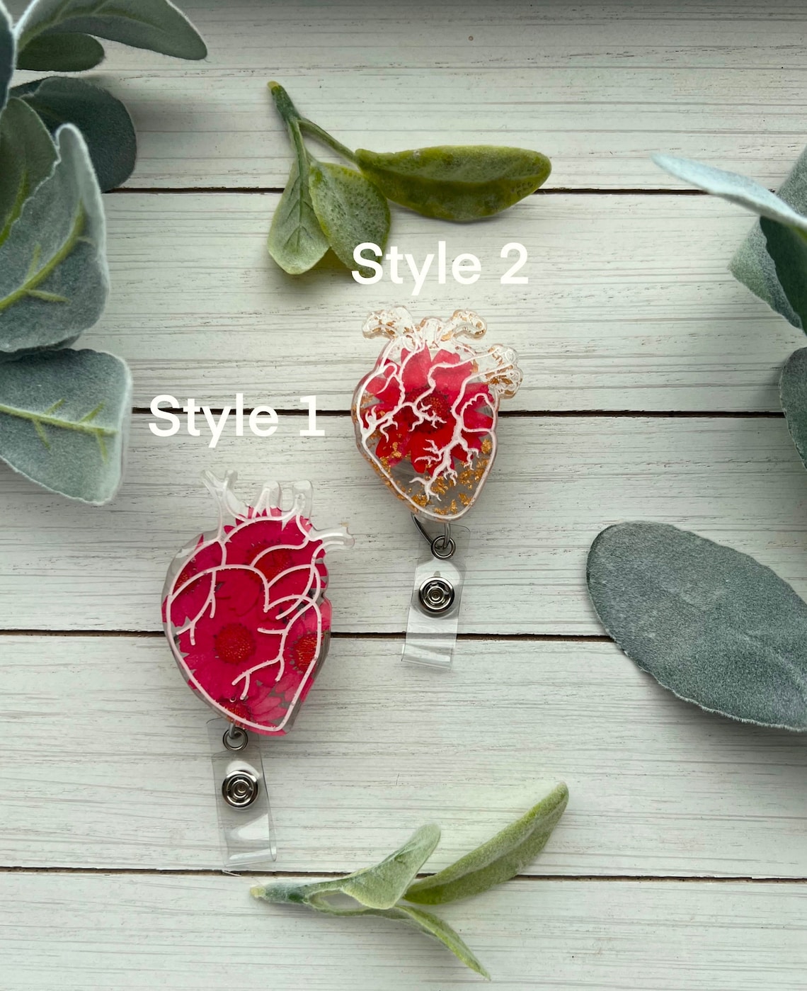 Resin Anatomical Heart Badge Reel Floral Badge Reel Custom - Etsy