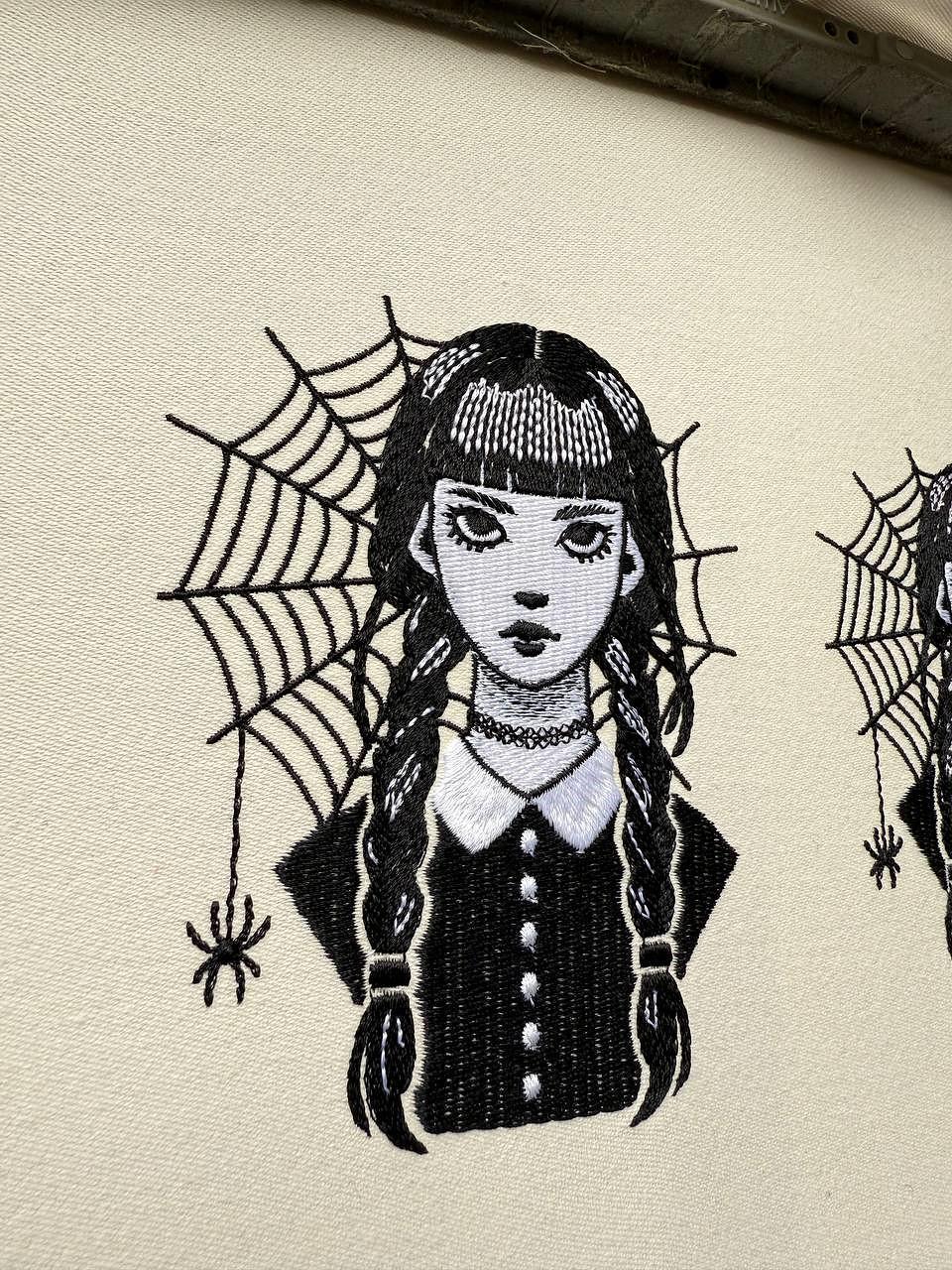 Wednesday Addams Gothic Embroidery Design With Spider Web - Etsy