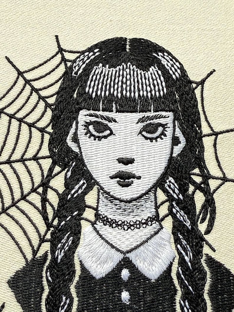 Wednesday Addams Gothic Embroidery Design With Spider Web - Etsy